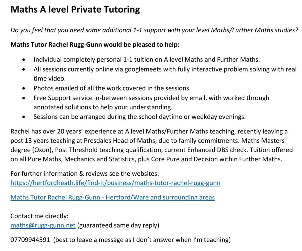 Maths A Level Flyer Presdales School And Sixth Form Ware Hertfordshire