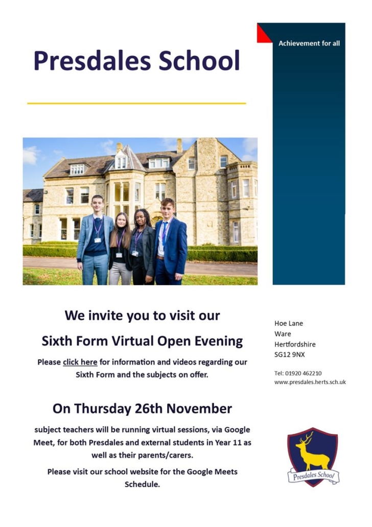 Sixth Form Virtual Open Evening – Presdales School & Sixth Form | Ware ...